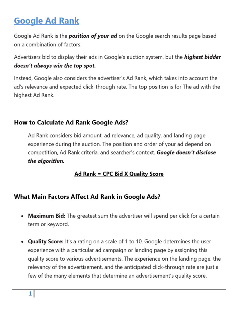 5 - Google Ads - Ad Rank and Quality Score | PDF | Digital Marketing ...