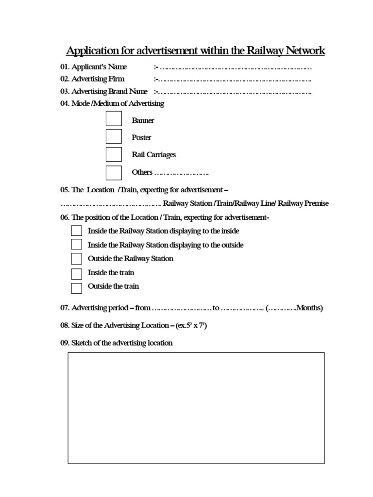 Application For Advertisement Within The Railway Network Form - 2.7 ...