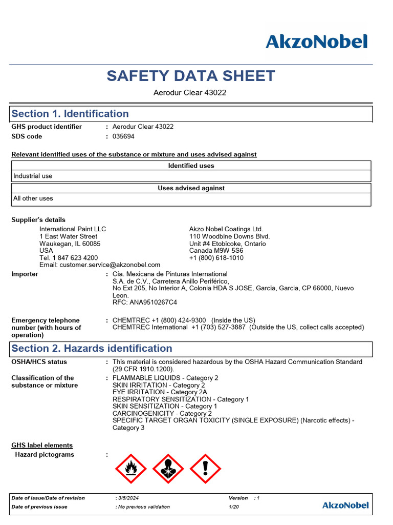 Aerodur Clear 43022 Safety Data Sheet | PDF