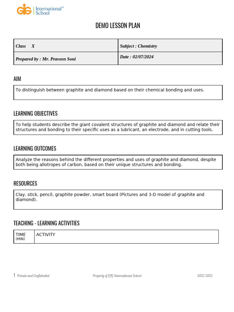Lesson Plan - Graphite & Diamond | PDF