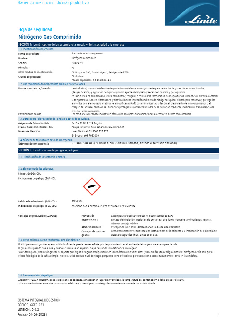 5 Ficha de Seguridad Nitrogeno | PDF | Soldadura | Construcción
