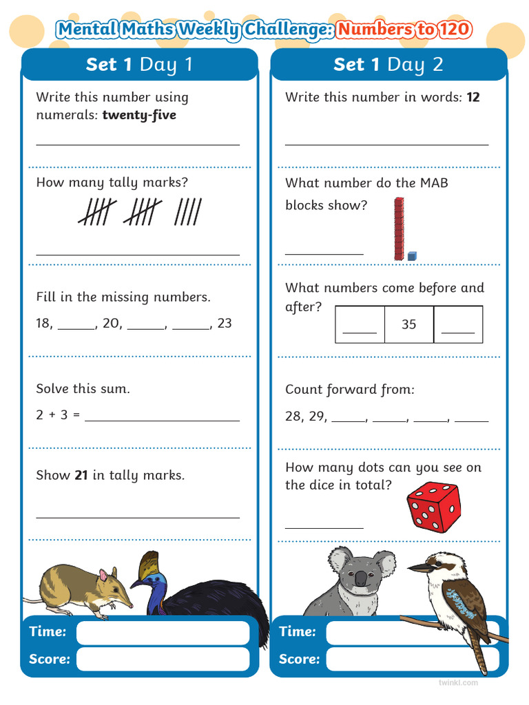 Mental Maths Weekly Challenge Numbers To 120 Questions | PDF