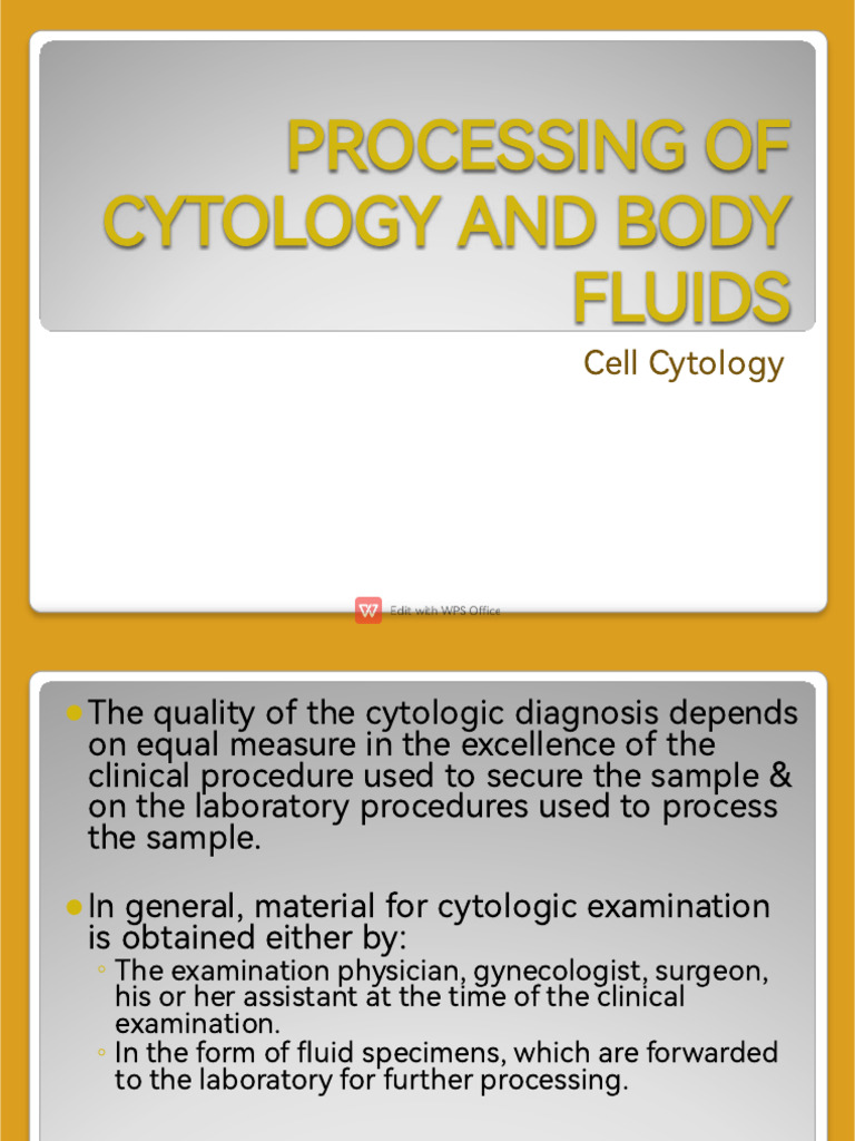 Processing of Cytology and Body Fluids | PDF | Cytopathology | Staining