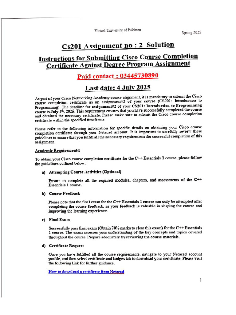 Cs201 Assignment 2 Solution Cicso | PDF