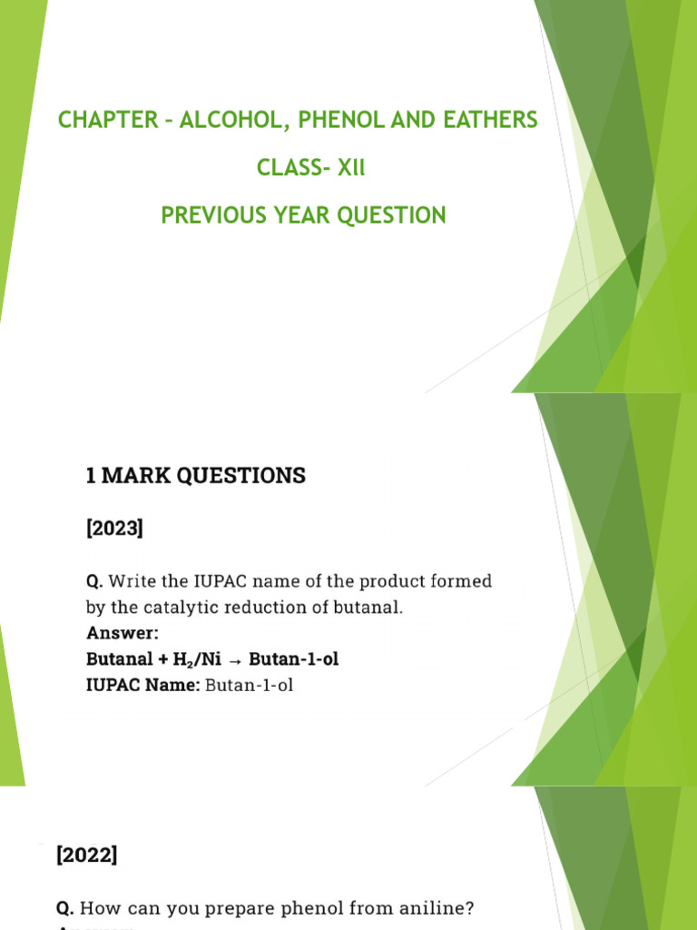 Alcohol J Phenol J Ethers Previous Year Question | PDF