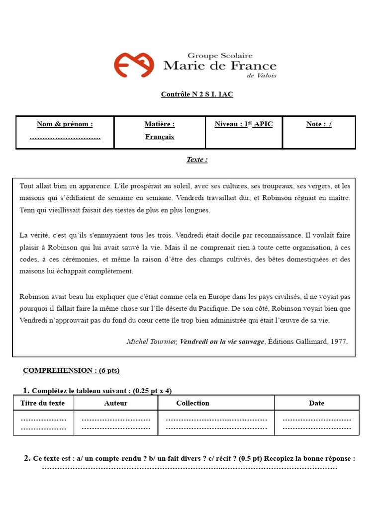 C.C #2, Semestre 1. 1AC, FR - MDF | PDF