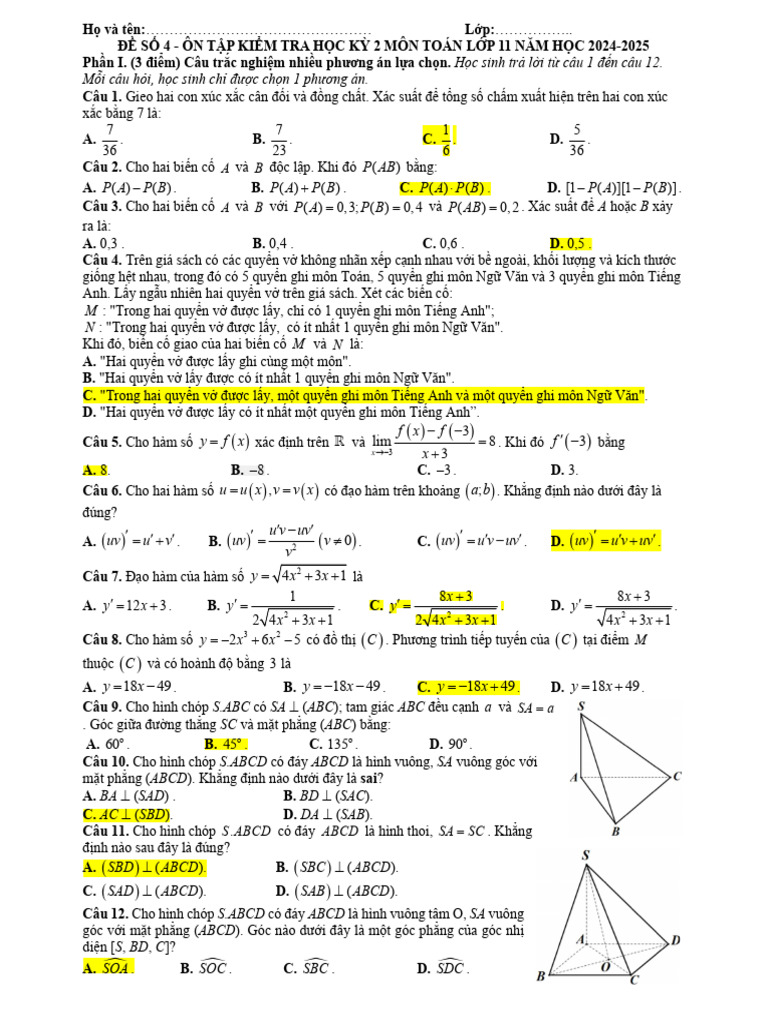 ĐỀ 4 ÔN HK2 TOÁN 11 | PDF