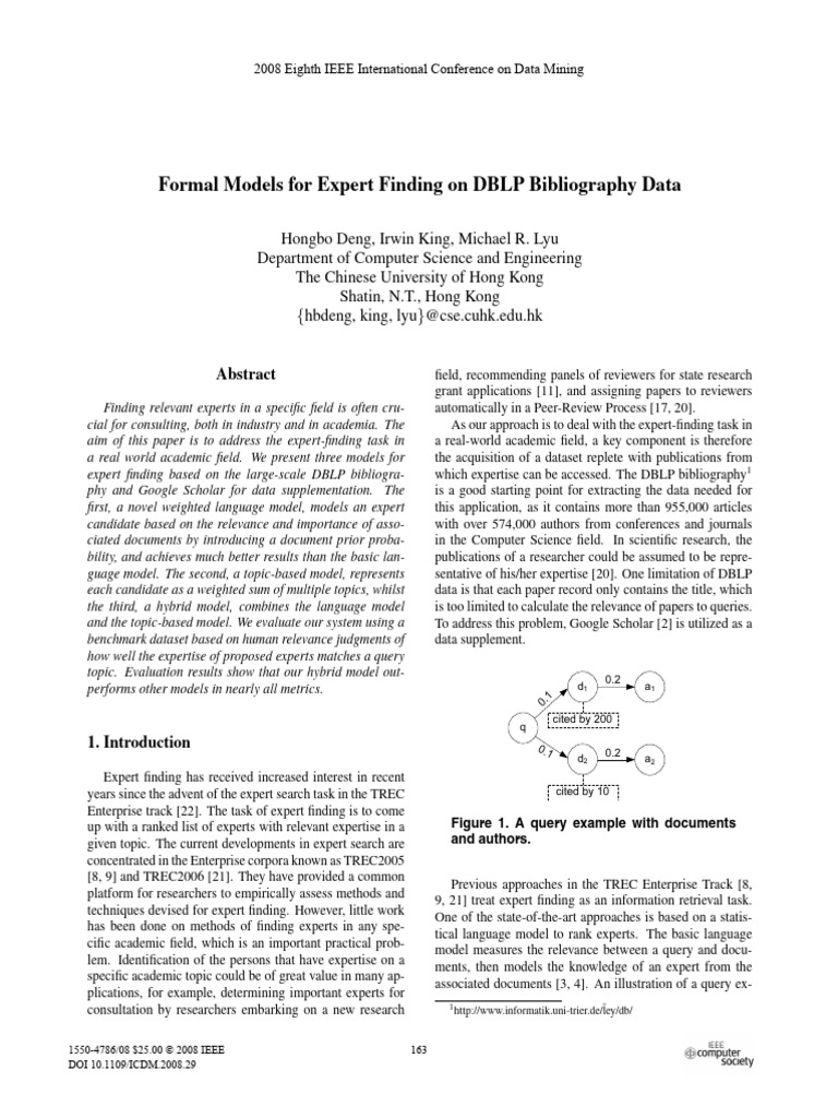 Formal Models For Expert Finding On DBLP Bibliography Data | PDF ...