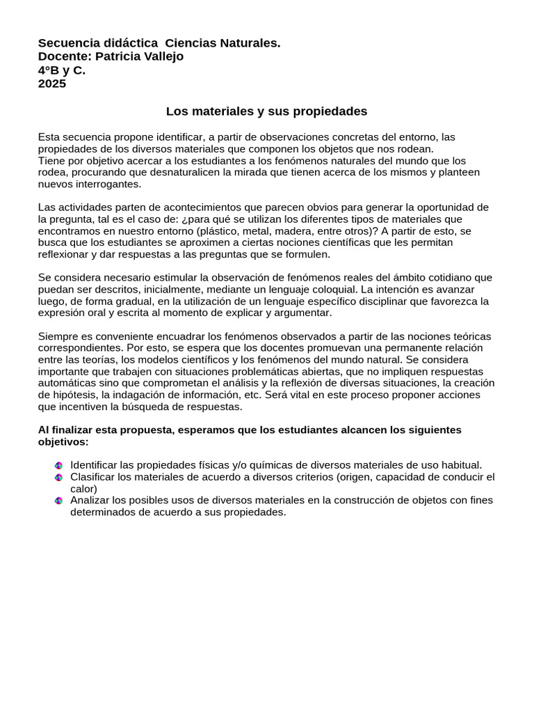 SECUENCIA Materiales 4° grado | PDF | Imán | Magnetismo