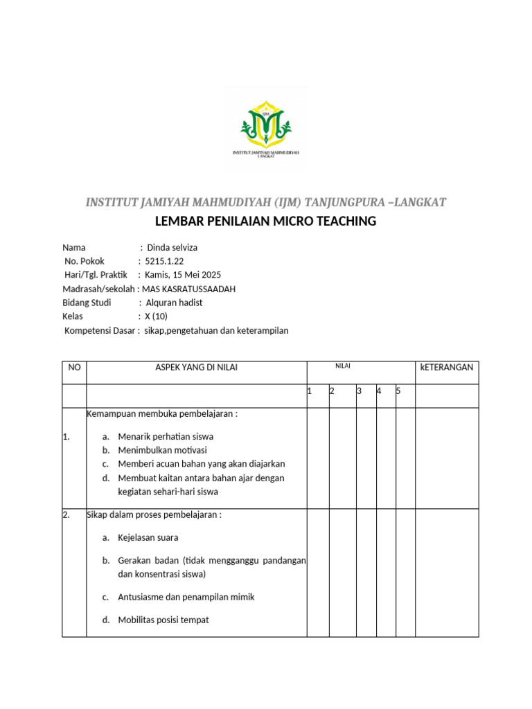 Lembar Penilaian Micro | PDF
