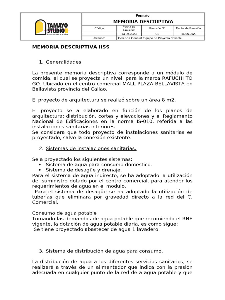 Memoria Descriptiva PQ Iiss | PDF | Agua | Colector de aguas pluviales