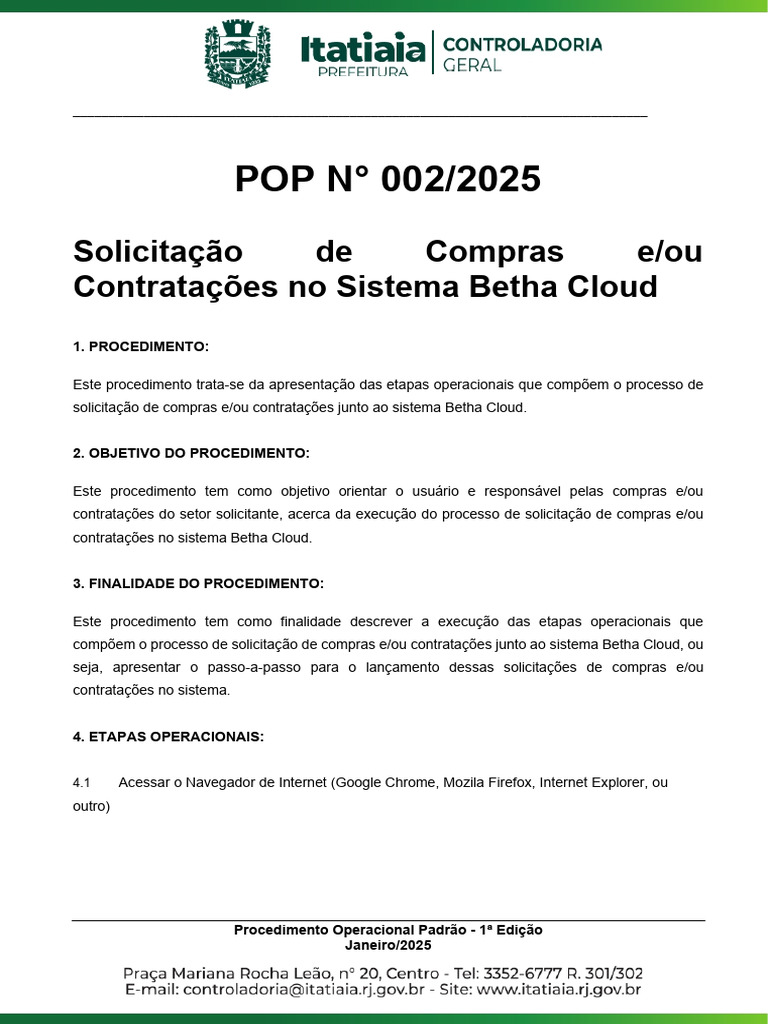 POP 002 2025 Solicitacao de Compras e Ou Contratacoes No Sistema Betha ...