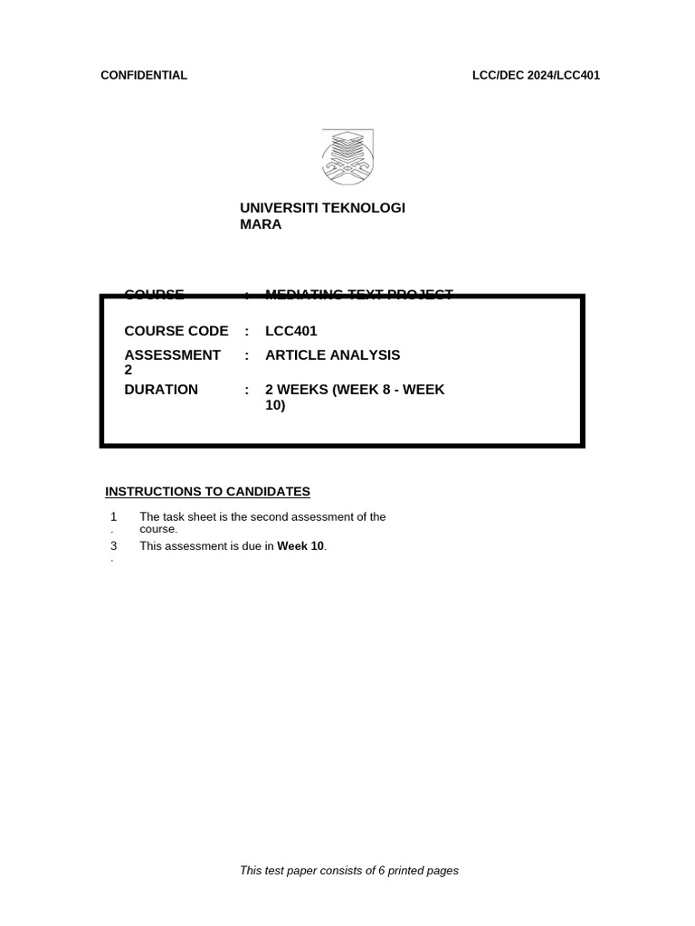 Lcc401 Waa Task Sheet 20244 | PDF | Argument | Credibility