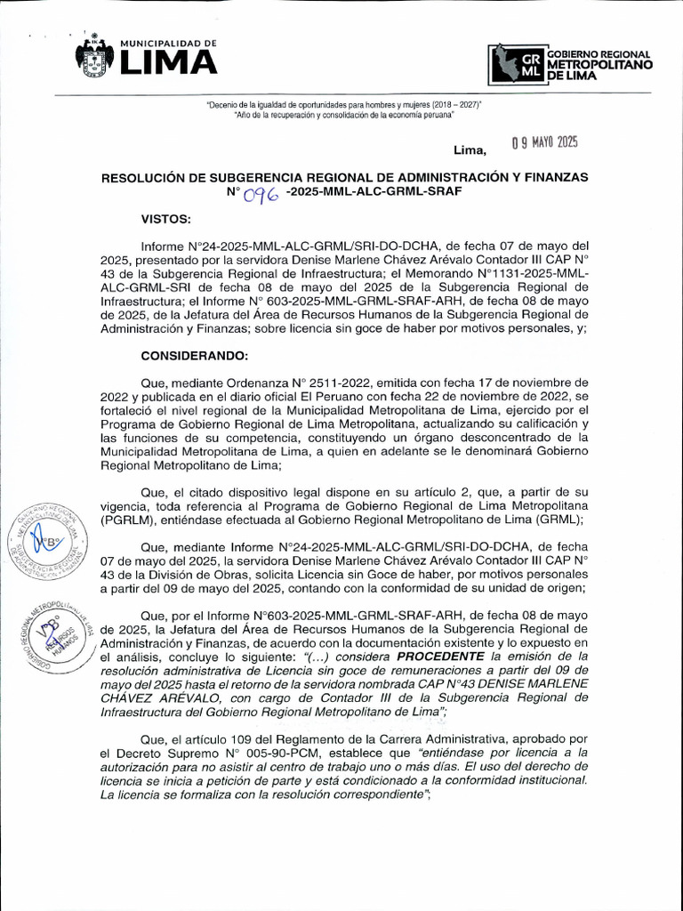 RSRAF 096-25 Otorgar, Licencia Sin Goce de Remuneraciones Por Motivos Particulares, A Denise ...