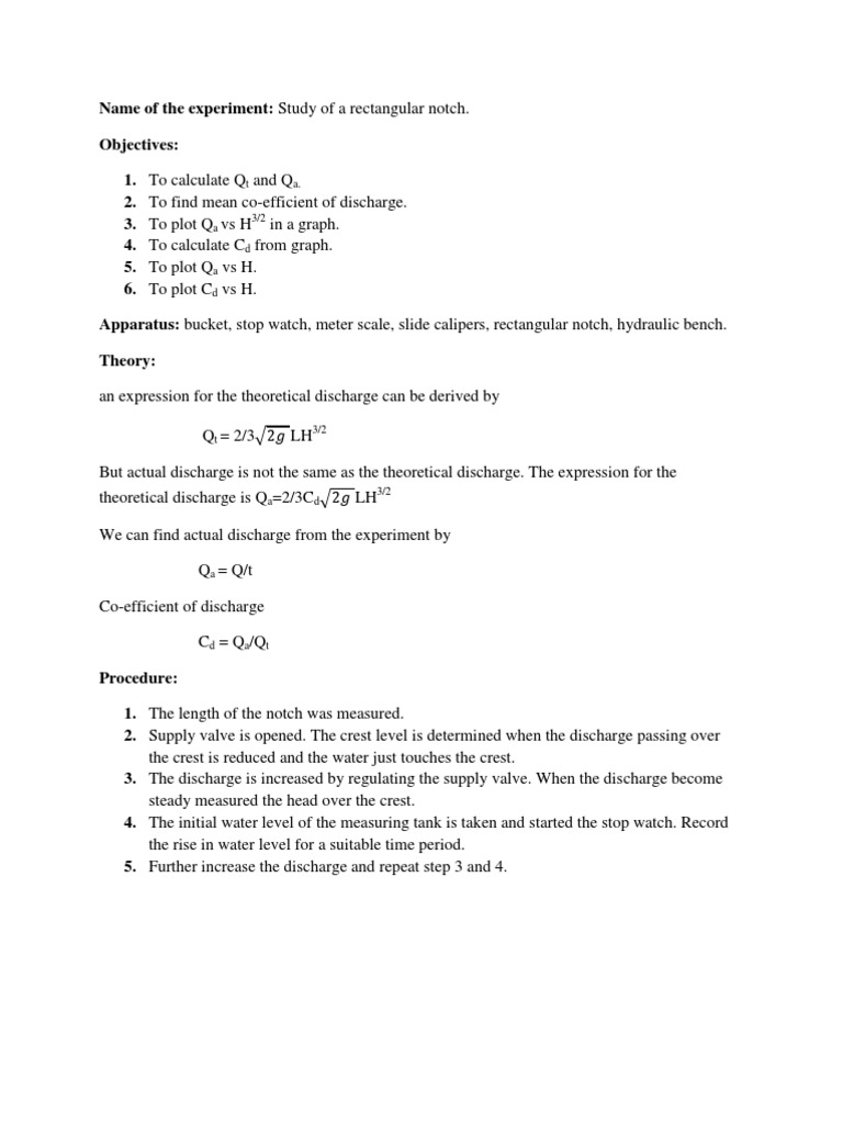 Study of A Rectangular Notch | PDF | Science & Mathematics