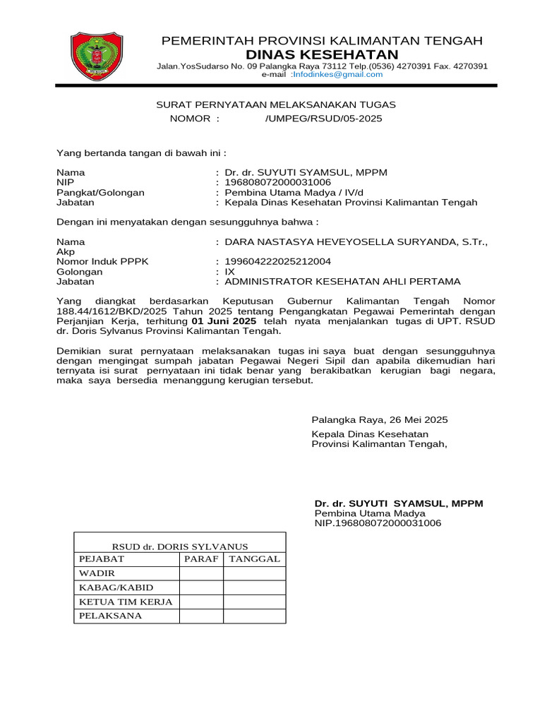 Surat Pernyataan SPMT Dara | PDF