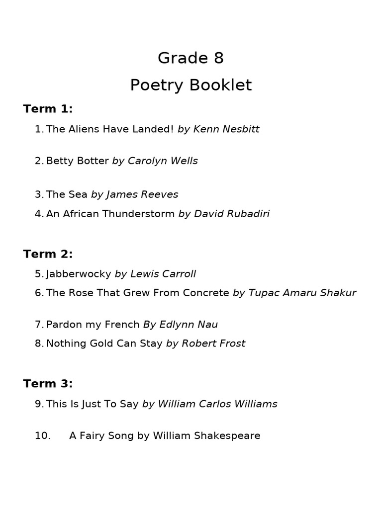 Grade 8 Poetry 2021 Learnerguide | PDF