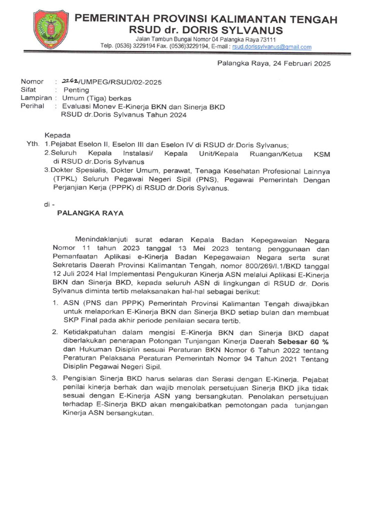 Evaluasi Hasil Monev E-Kinerja BKN Dan Sinerja BKD | PDF