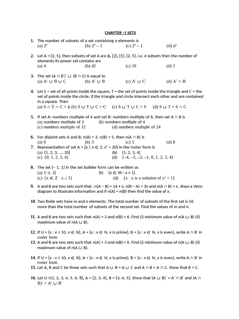 Worksheet for Set Theory Presentation | PDF | Intersection (Set Theory ...