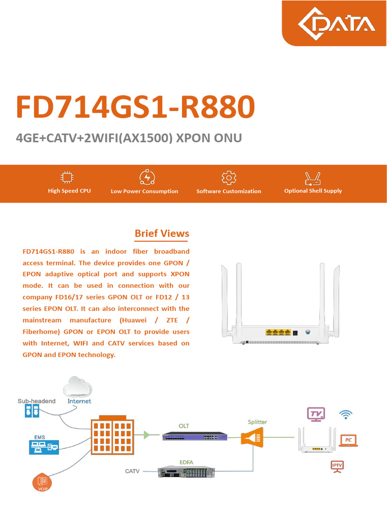 Cdata-Xpon Onu - FD714GS1-R880 | PDF | Telecommunications Engineering | Computer Engineering