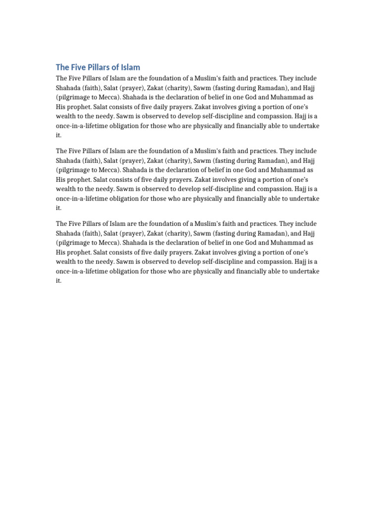 Document 6 The Five Pillars of Islam | PDF