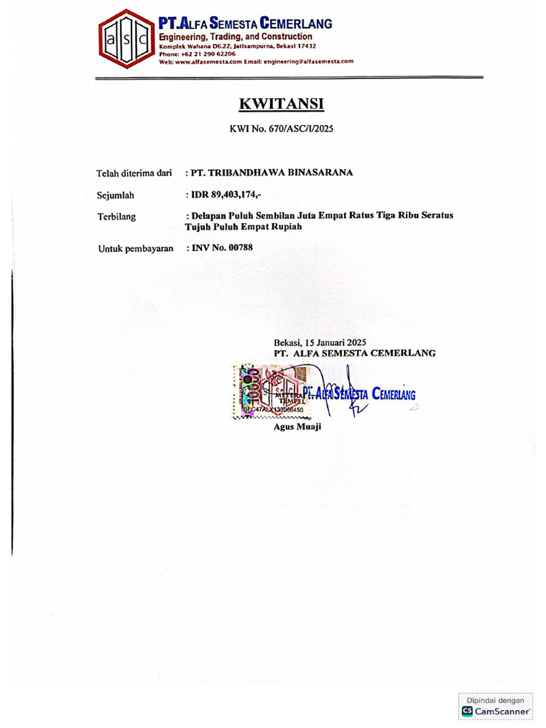 Invoice Kwitansi DP Kalibata Plaza | PDF