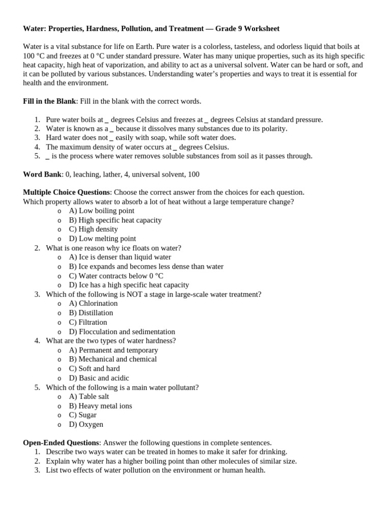 Chemistry - Water Questions | PDF | Water | Water Purification
