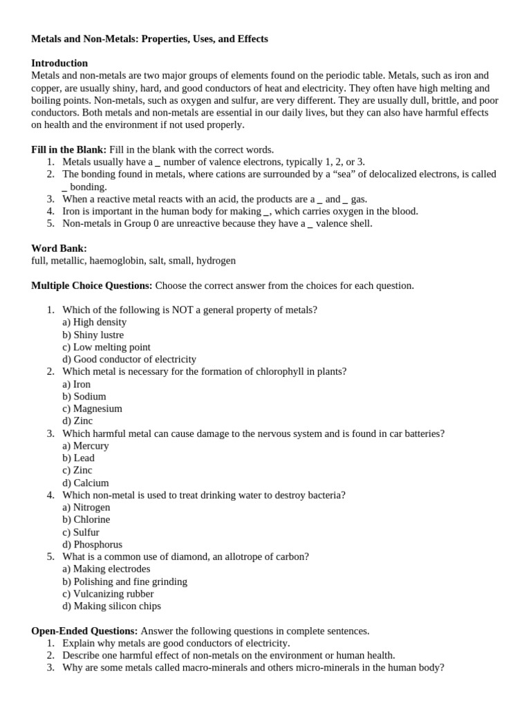 Chemistry - Metals and NonMetals | PDF | Metals | Magnesium