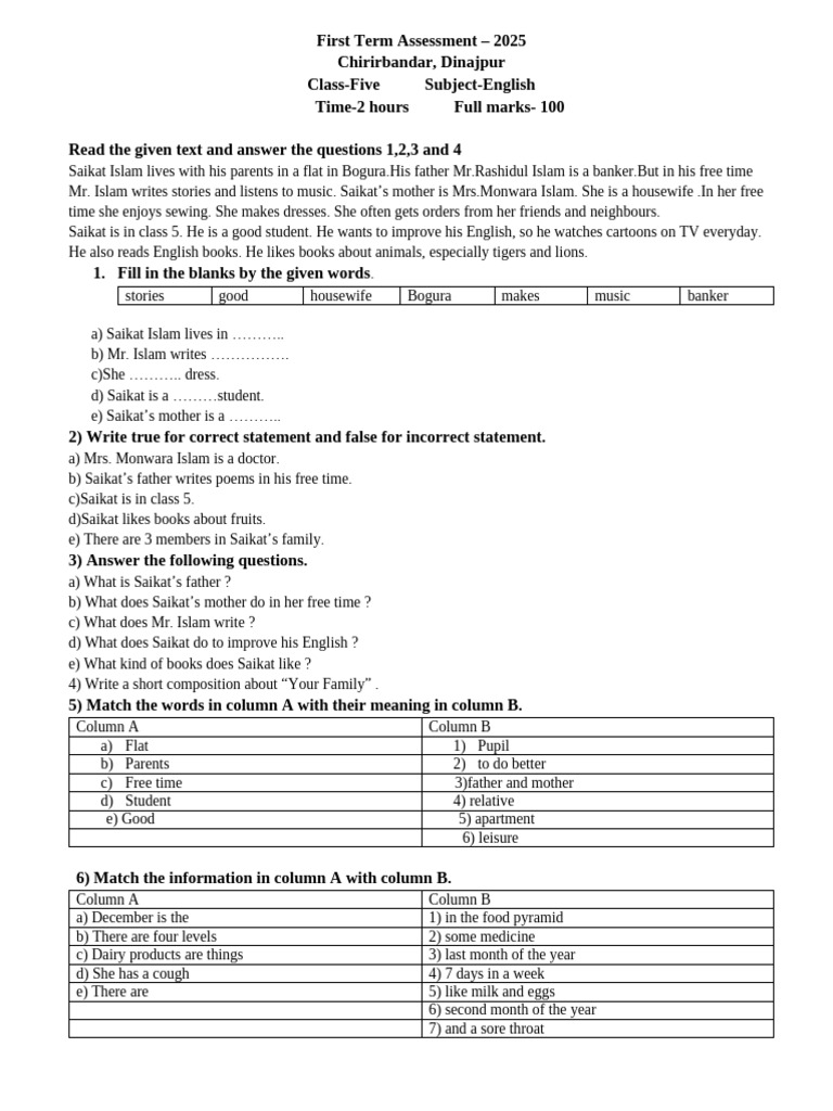 First Term Assessment Final | PDF