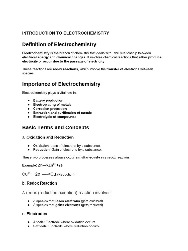 Introduction To Electrochemistry | PDF | Electrochemistry | Redox