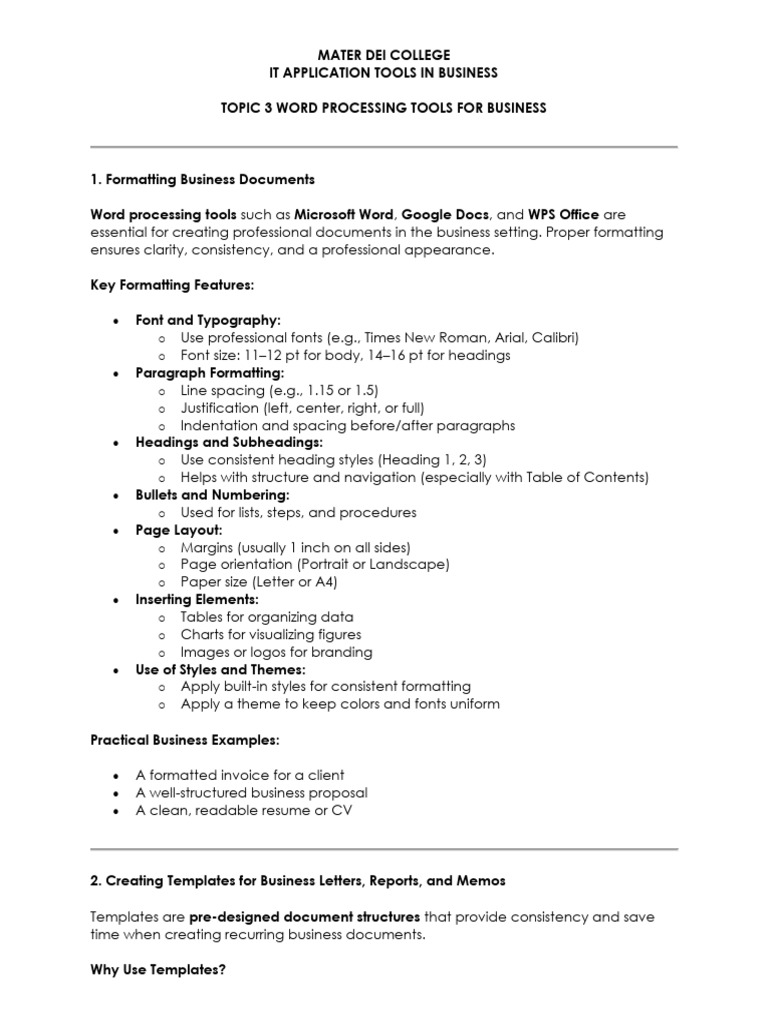 Topic 3 Word Processing Tools For Business 1 | PDF | Microsoft Word | Mail