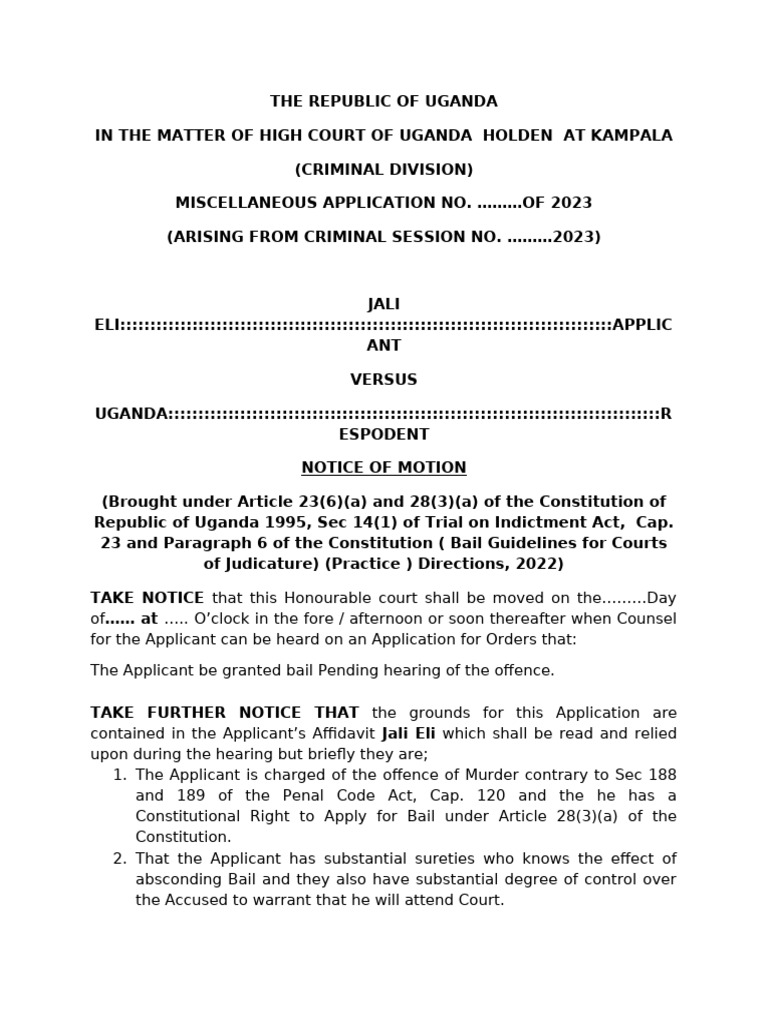 Notice of Motion For Bail Application | PDF | Bail | Government