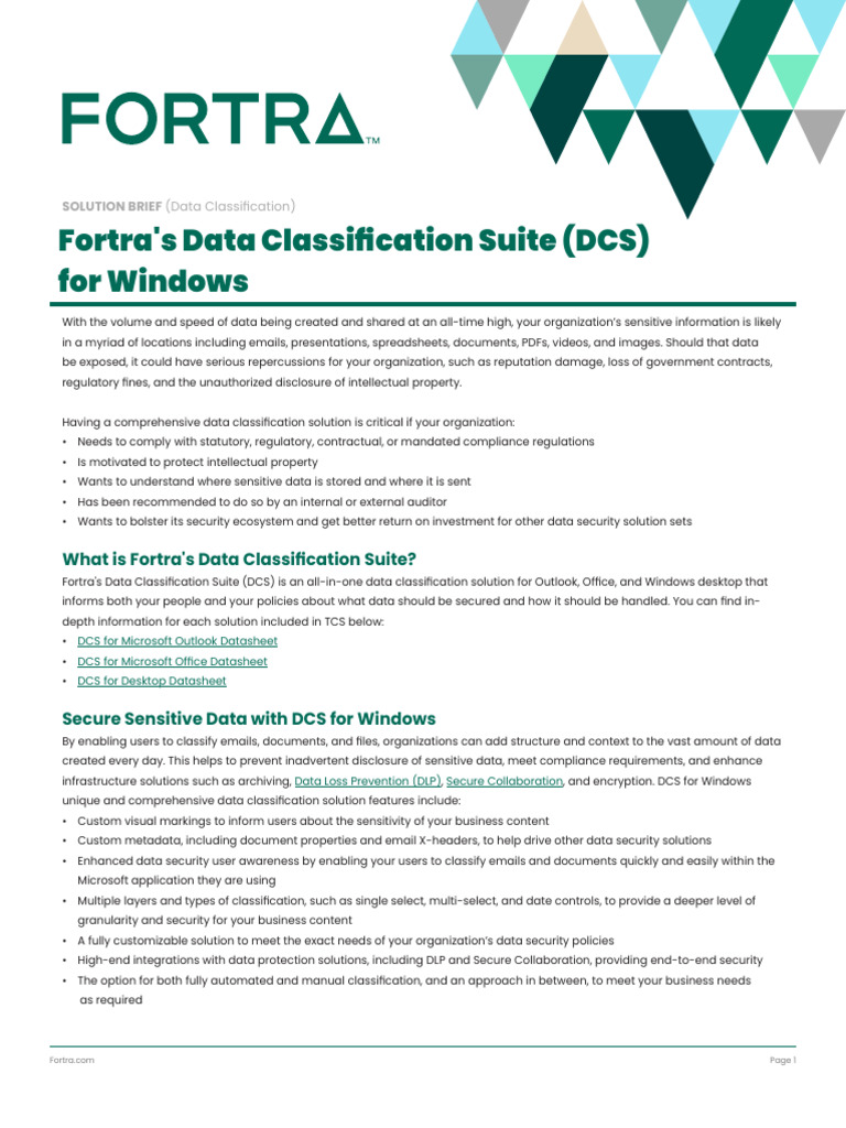Fta DC Fortras Data Classification Suite Dcs For Windows SB | PDF | Microsoft Outlook | Metadata