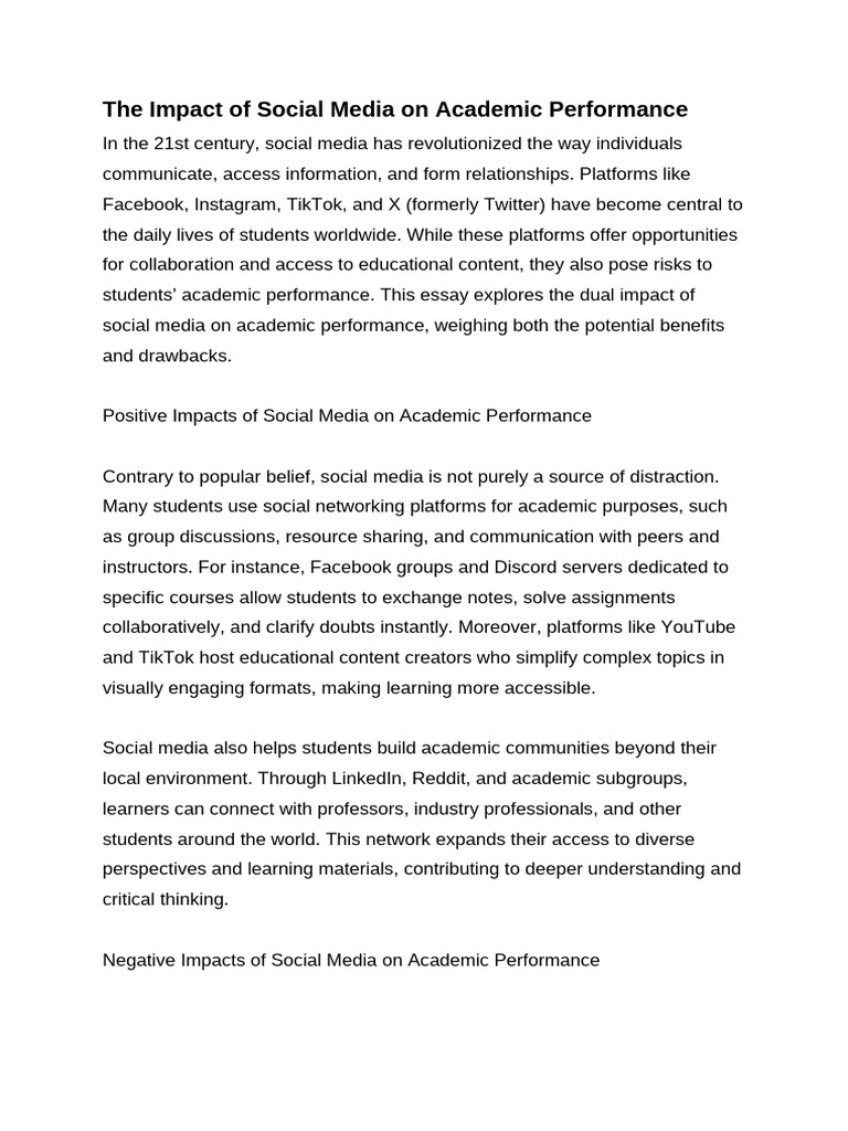 The Impact of Social Media On Academic Performance | PDF | Social Media ...