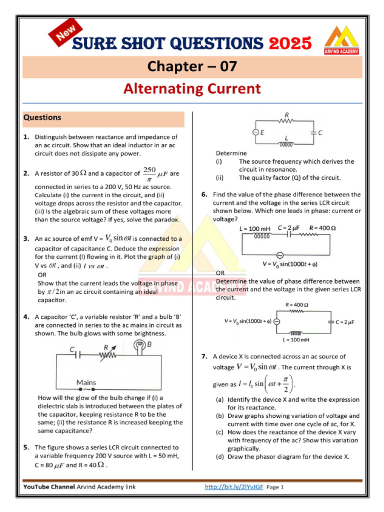 Physics Arvind Academic SureShot Questions 2025-1 | PDF