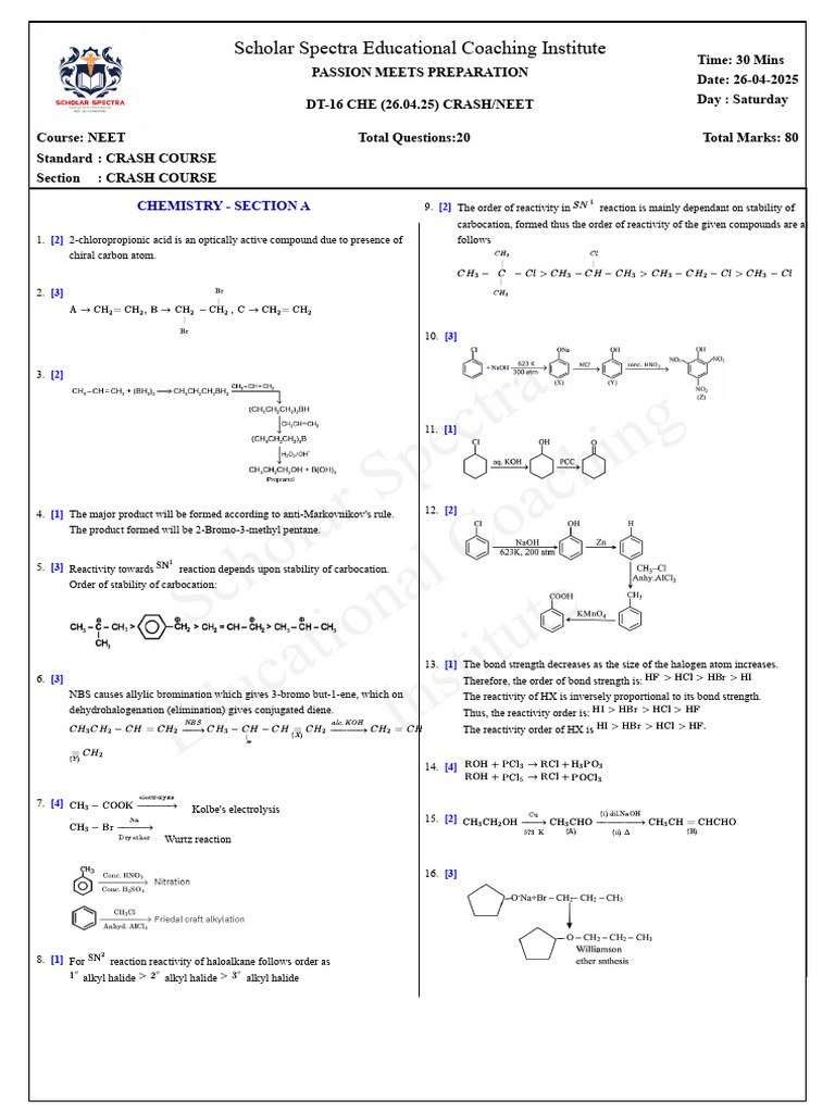 Dt-16 Che (26.04.25) Crash - Neet - Solutions | PDF | Chemical ...