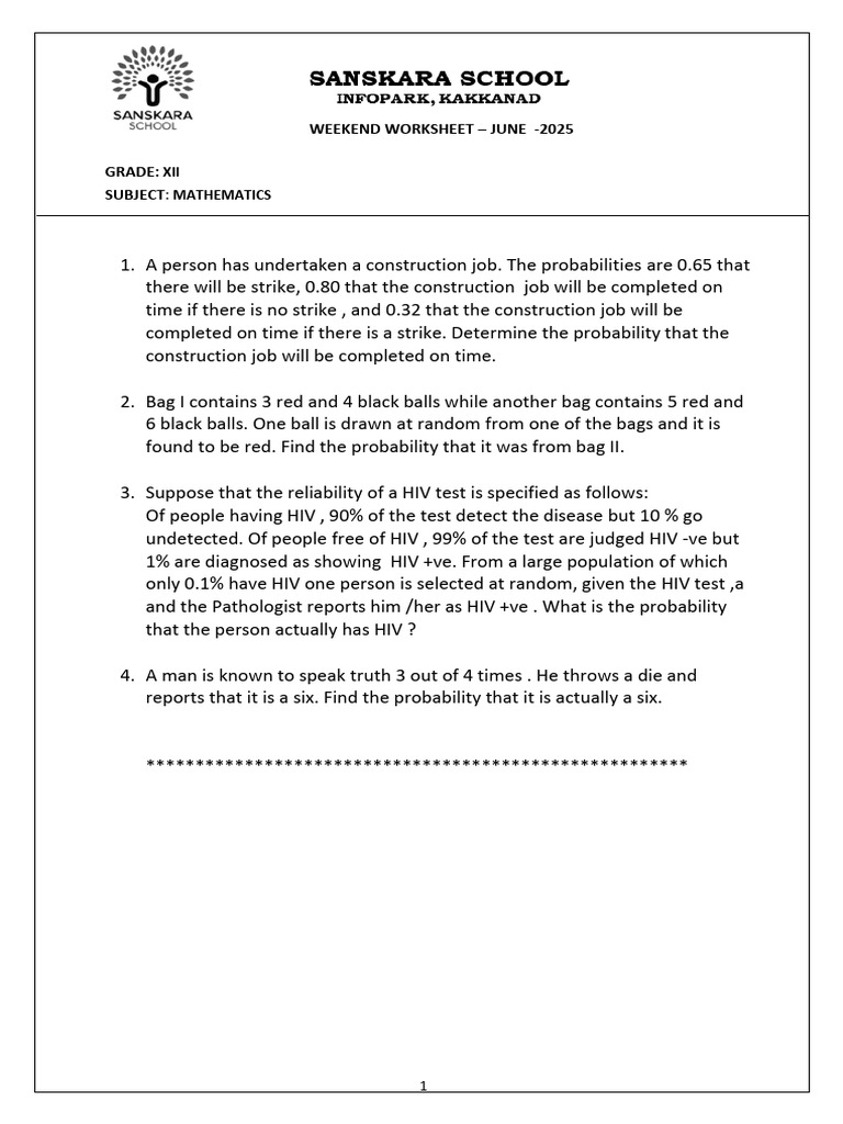 Worksheet June - 1 Xii 2025 | PDF