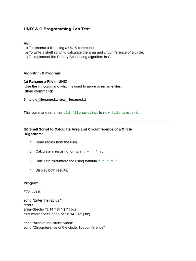 UNIX & C Programming Lab Test (Bala Surya) | PDF | System Software ...