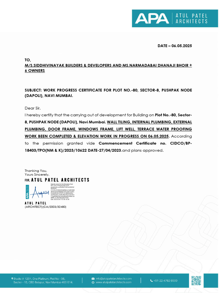 80-8-Pushpak Work Progress Certificate | PDF