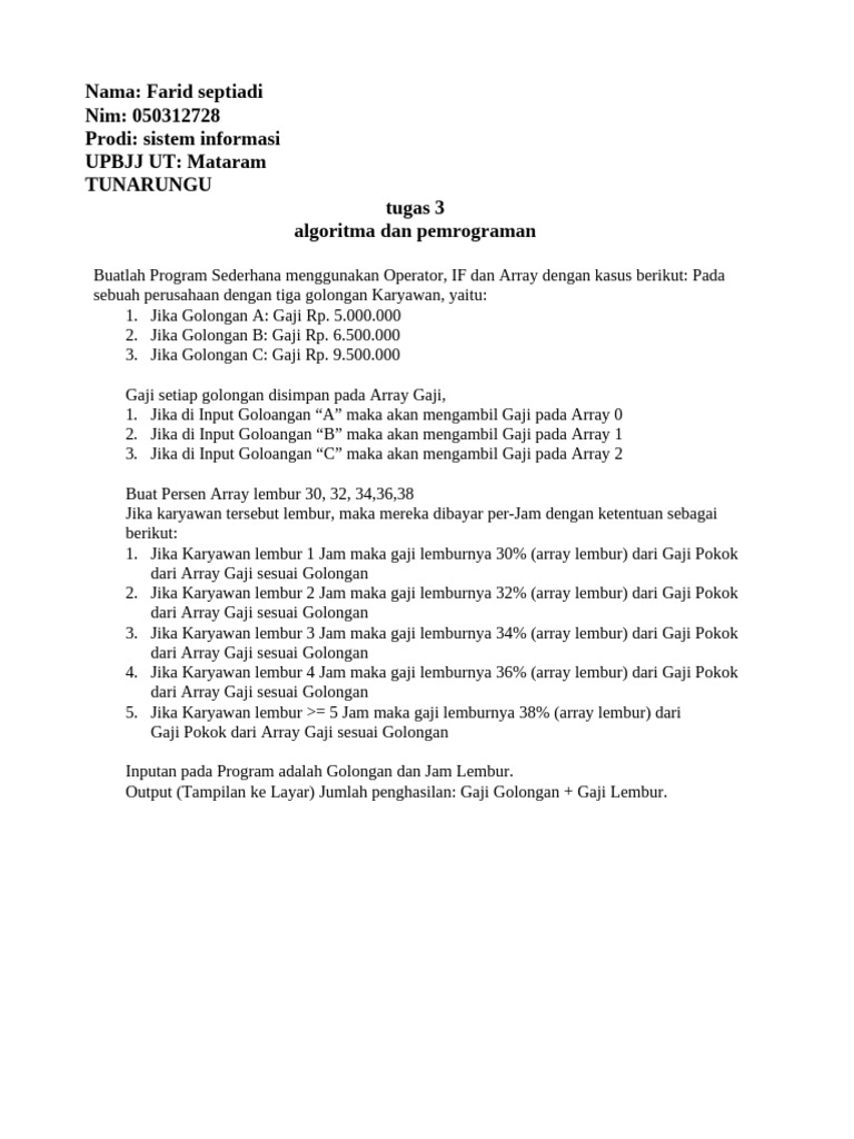 Tugas 3 Algoritma Dan Pemrograman | PDF