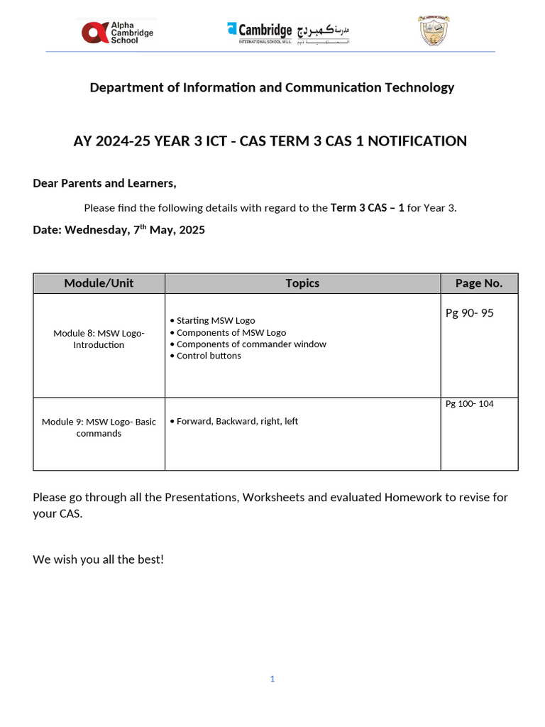 ICT 24 25 T3 Y3 CAS 1 Notification | PDF