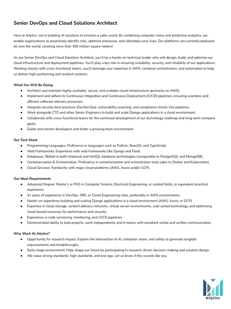 Ailytics - Senior DevOps and Cloud Solutions Architect | PDF | Cloud Computing | Amazon Web Services