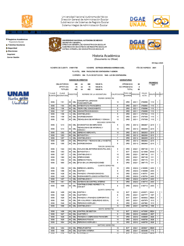 Historial Académico Estrada Miranda Norman Axel | PDF | Negocios ...