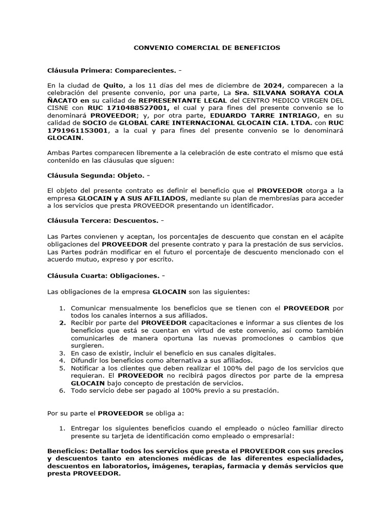 Convenio Comercial Global Care International | PDF | Arbitraje