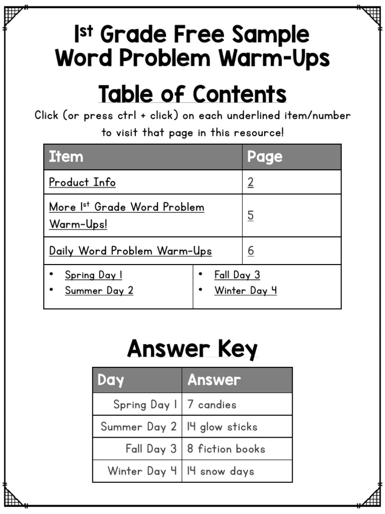 1st Grade Word Problem Warm-Ups | PDF
