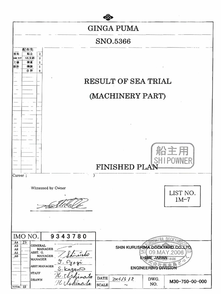 1m-07 Result of Sea Trial (Machinery Part) | PDF | Engines | Diesel Engine