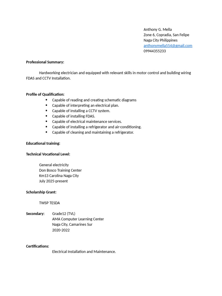 Anthony Resume | PDF