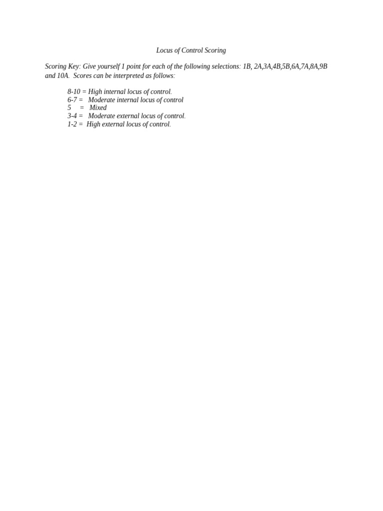 Locus of Control Scoring Guide | PDF
