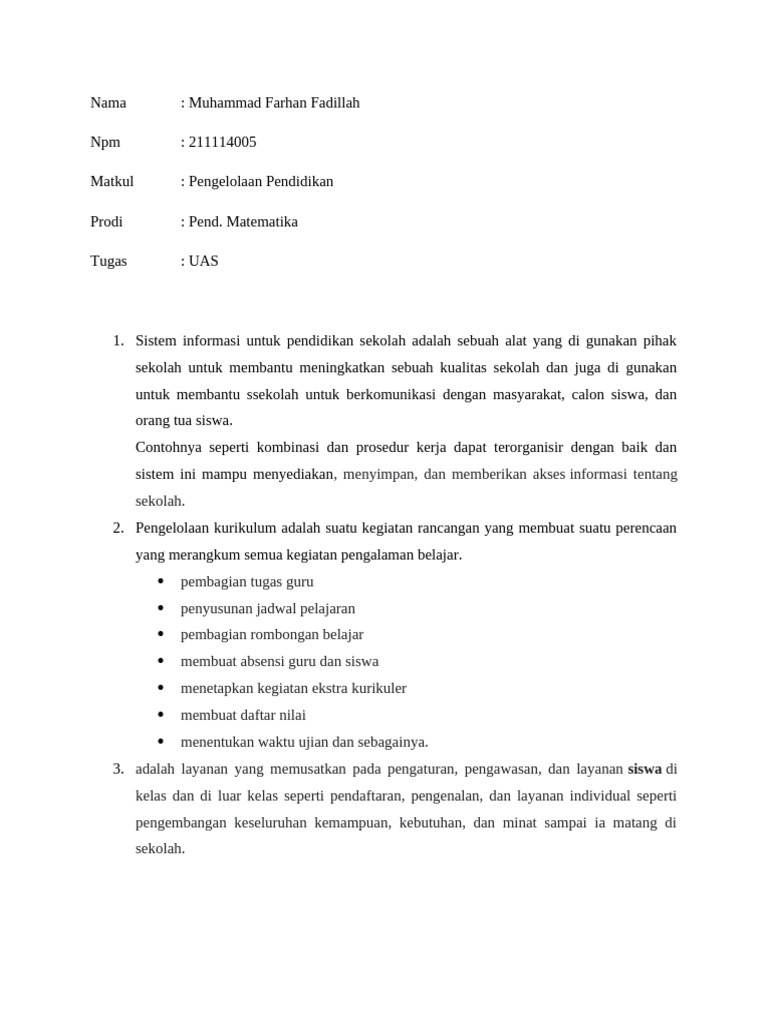 Uas Pengelolaan Pendidikan Muhammad Farhan Fadillah | PDF