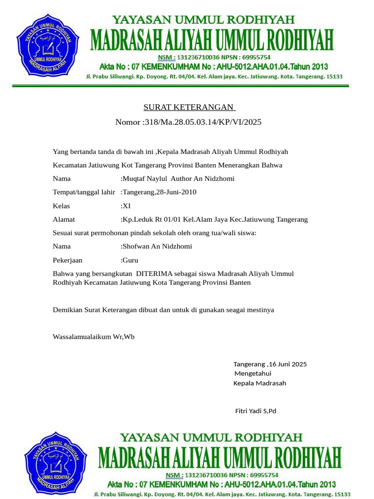 Surat Keterangan Diterima | PDF